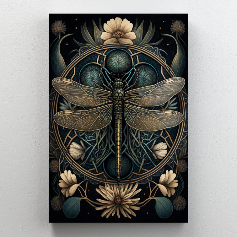 August Grove® Lilies And Dragonfly - Wrapped Canvas Graphic Art | Wayfair
